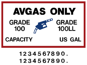 Universal Fuel Placard | Aircraft Spruce