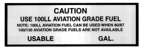Caution Use 100Ll Avgas Placard | Aircraft Spruce