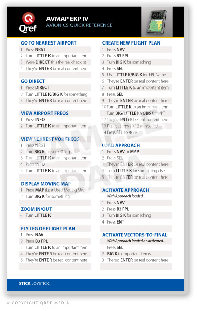 Qref Book Checklist Card For AvMap | Aircraft Spruce