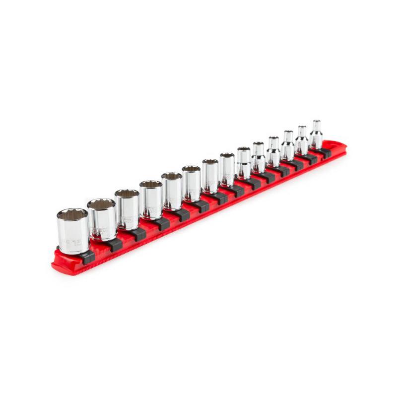 Tekton 1/4 Inch Drive 12-Point Socket Set with Rail - 14-Piece (4-15 mm ...