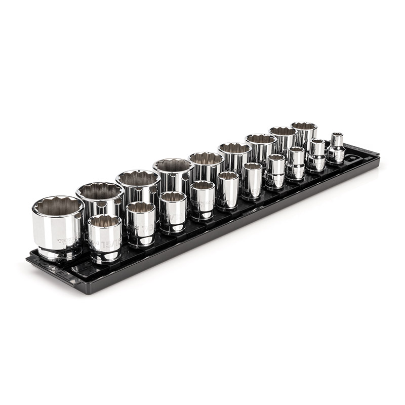 Tekton 1/2 Inch Drive 12-Point Socket Set with Rails and Tray - 19 ...