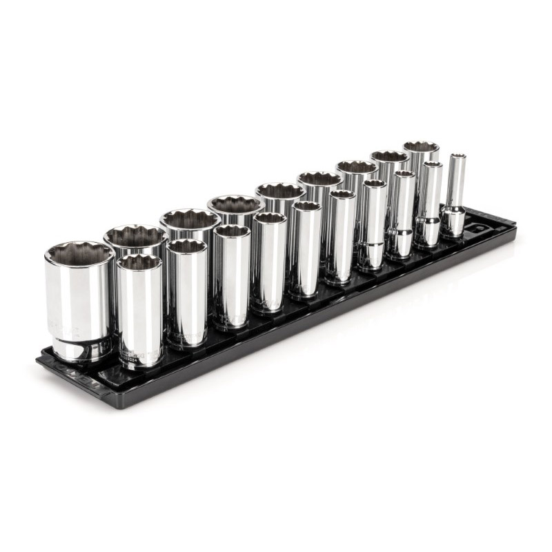 Tekton 1/2 Inch Drive Deep 12-Point Socket Set with Rails and Tray - 19 ...