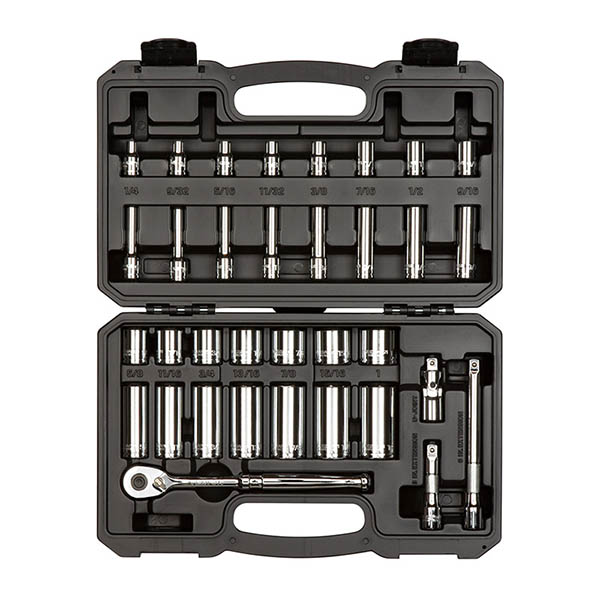 Tekton 3/8 Inch Drive 6-Point Socket and Ratchet Set with Case - 34 ...
