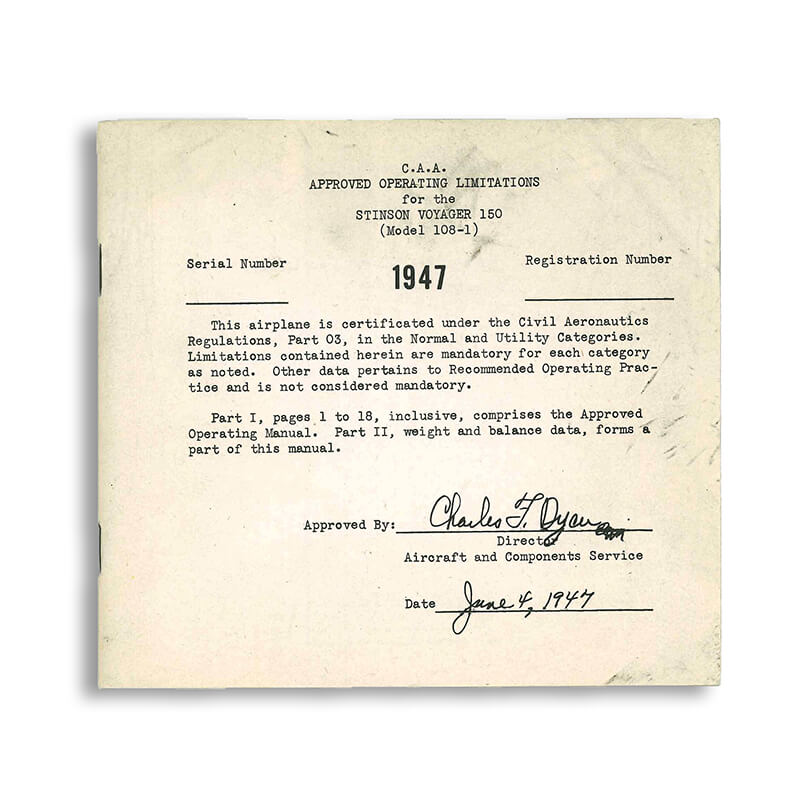 Stinson 108-1 Caa Approved Operating Limits | Aircraft Spruce