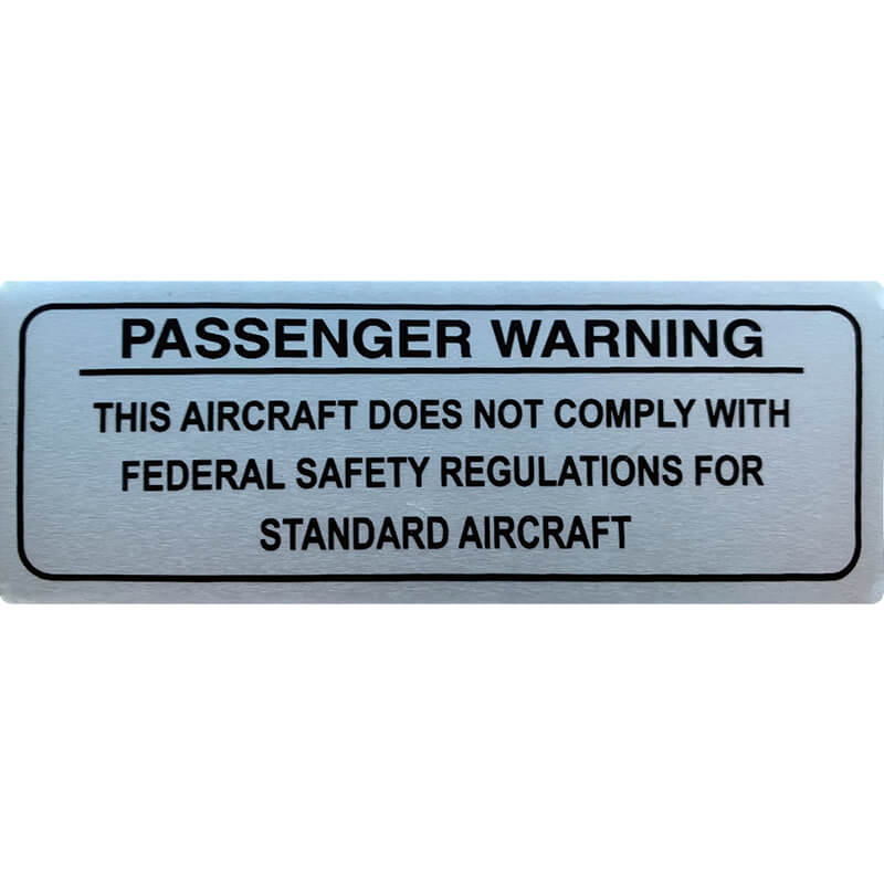 Passenger Warning Placard Aluminum | Aircraft Spruce