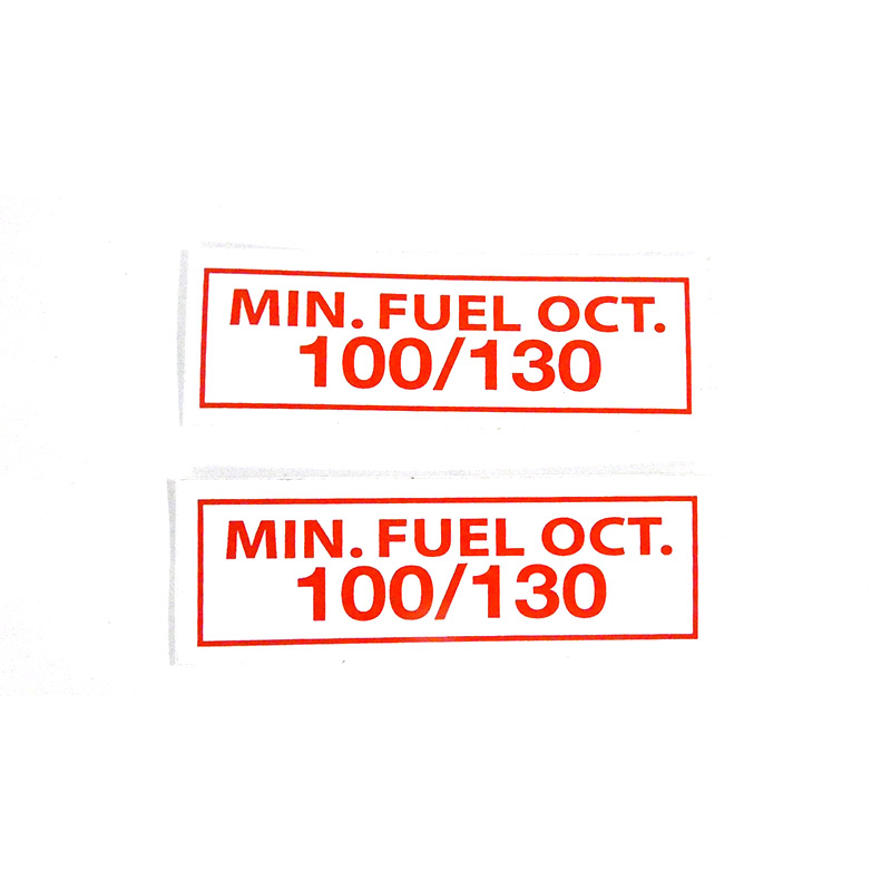 'Min. Fuel Oct 100/130' Placard Pair | Aircraft Spruce