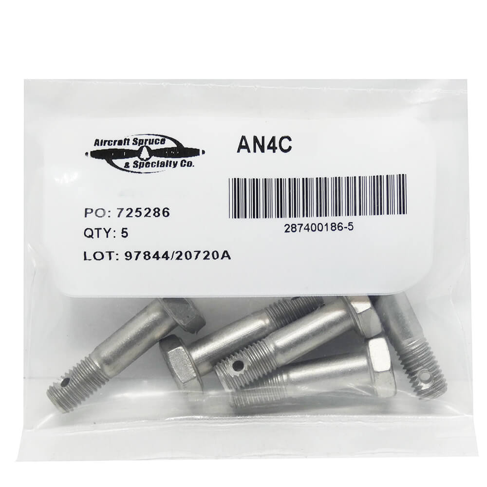 AN4C-10 Stainless Steel Drilled Bolt (Pack Of 5) | Aircraft Spruce